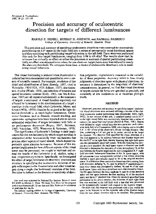 (PDF) Precision and accuracy of oculocentric direction for targets of ...
