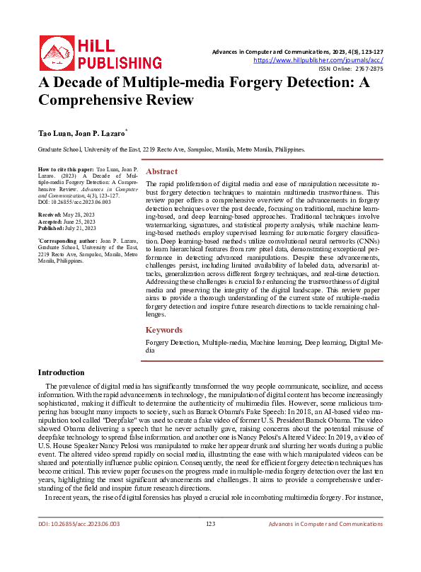 (PDF) A Decade of Multiple-media Forgery Detection: A Comprehensive Review