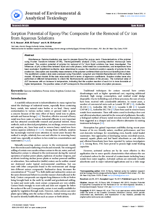 (PDF) Sorption Potential of Epoxy/Pac Composite for the Removal of Cs+ ...