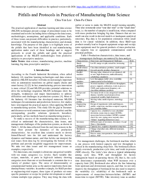 (PDF) Pitfalls and protocols of data science in manufacturing practice