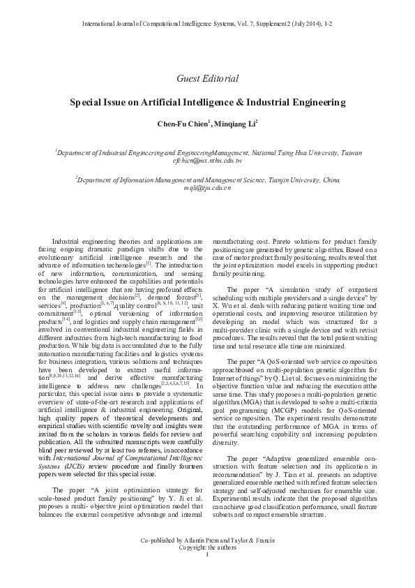 (PDF) Special Issue on Artificial Intelligence & Industrial Engineering