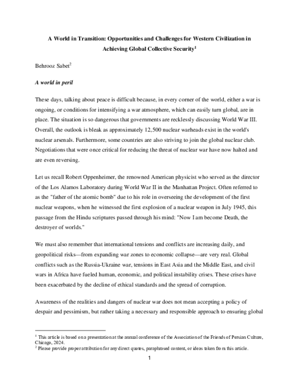 (PDF) A World in Transition: Opportunities and Challenges for Western ...