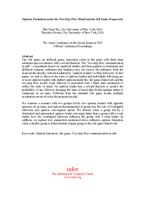 (PDF) Opinion Formation under the Two-Step Flow Model and the GR Game ...