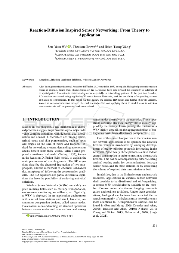 (PDF) Reaction-Diffusion Inspired Sensor Networking: From Theory to Application