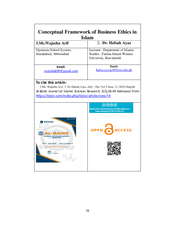 (PDF) Conceptual Framework of Business Ethics in Islam