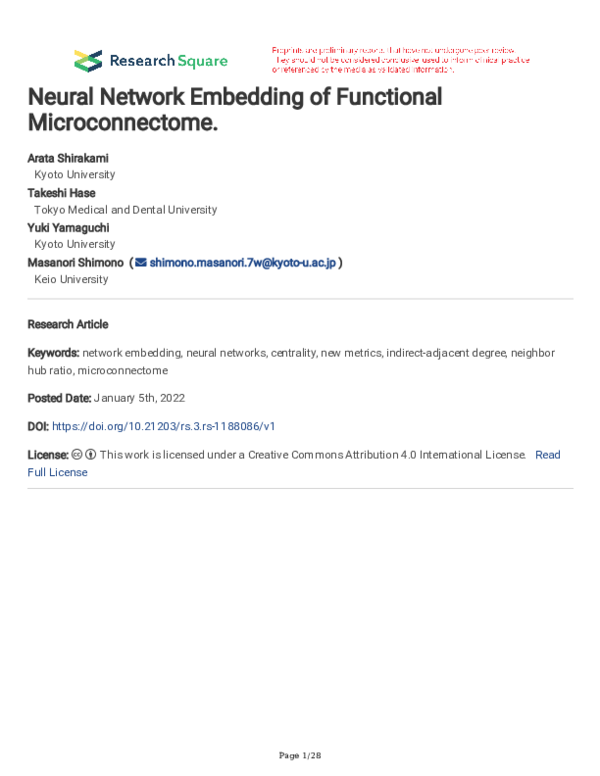 (PDF) Neural Network Embedding of Functional Microconnectome
