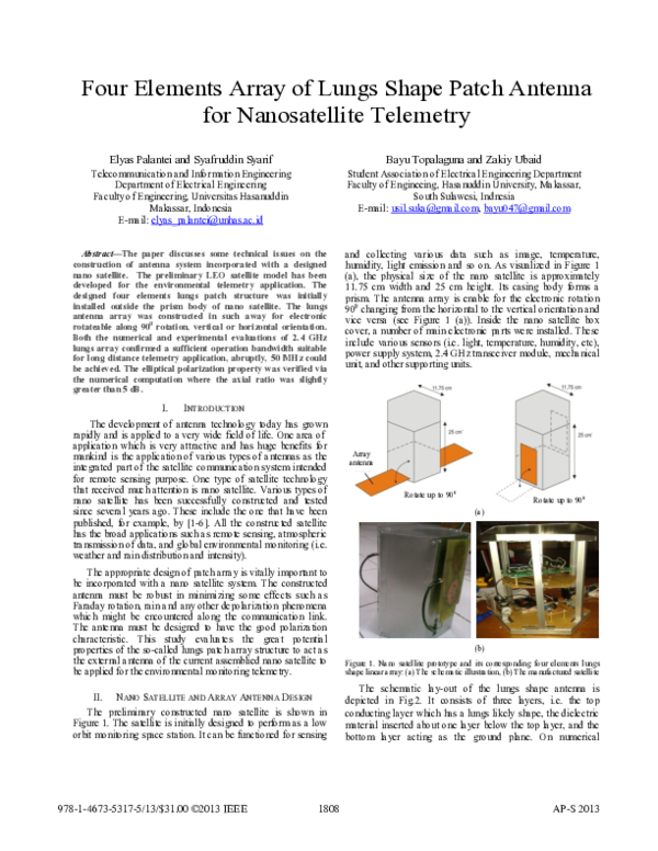 (PDF) Four elements array of lungs shape patch antenna for ...
