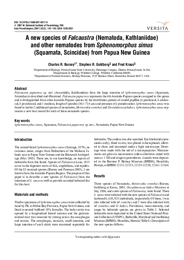 (PDF) A new species of Falcaustra (Nematoda, Kathlaniidae) and other ...