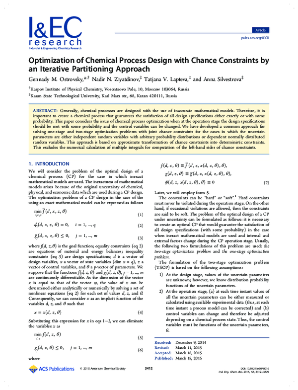 (PDF) Optimization of Chemical Process Design with Chance Constraints by an Iterative ...