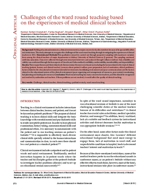 (PDF) Challenges of the ward round teaching based on the experiences of ...