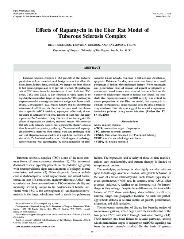 (PDF) Effects of Rapamycin in the Eker Rat Model of Tuberous Sclerosis ...