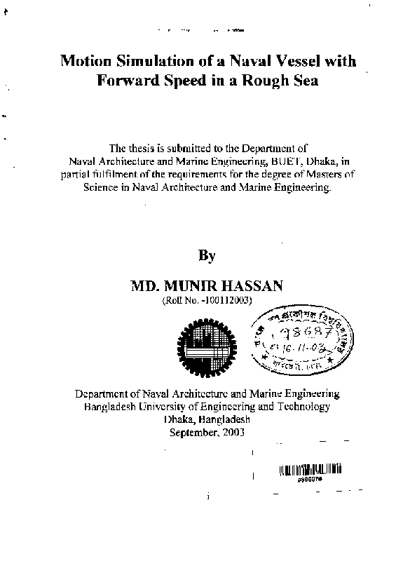 (PDF) Motion simulation of a naval vessel with forward speed in rough sea