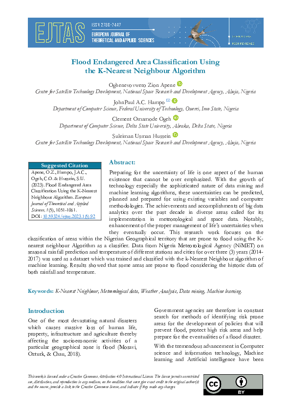 (PDF) Flood Endangered Area Classification Using the K-Nearest ...