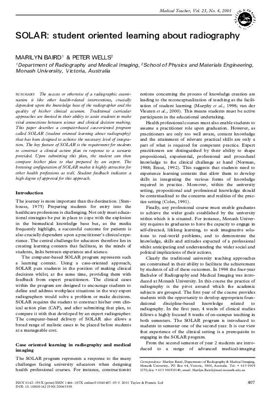 (PDF) SOLAR: student oriented learning about radiography