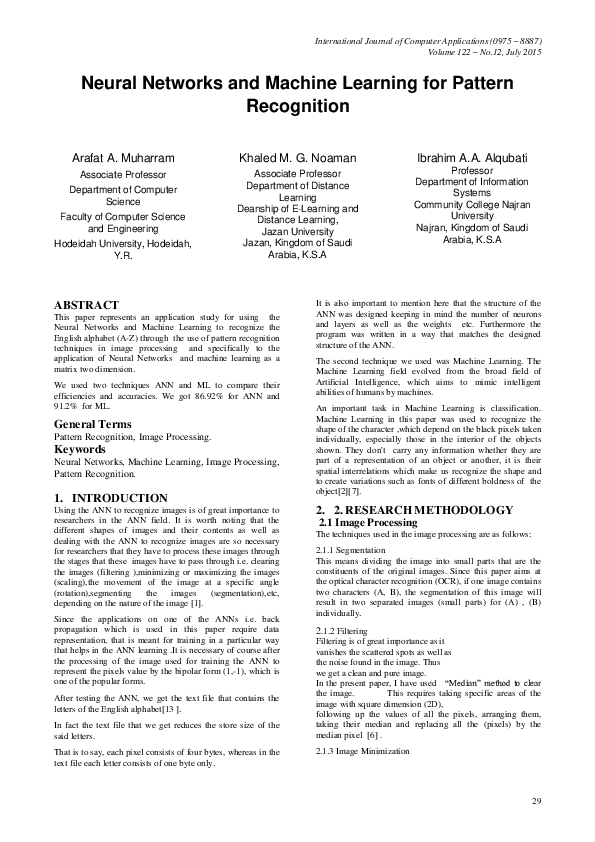 (PDF) Neural Networks and Machine Learning for Pattern Recognition