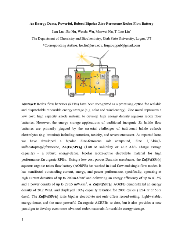 (PDF) An Energy Dense, Robust, Powerful Bipolar Zinc-Ferrocene Redox ...