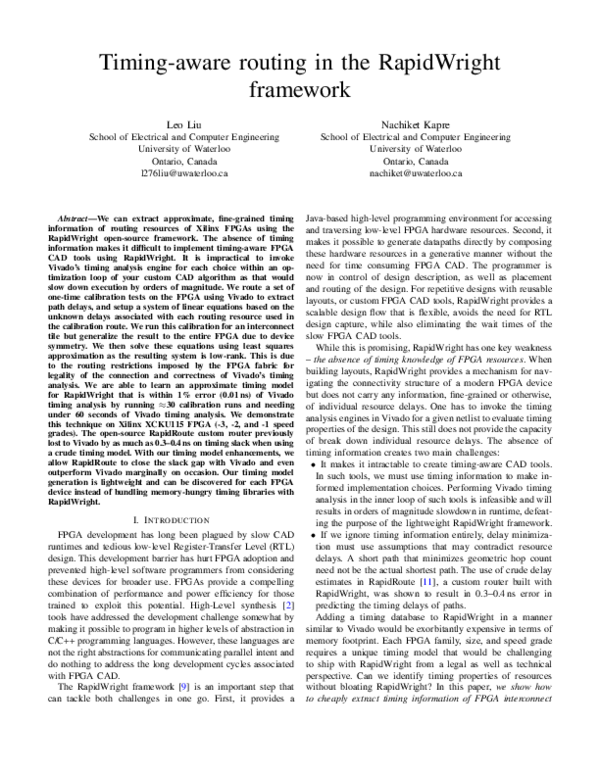 (PDF) Timing-Aware Routing in the RapidWright Framework