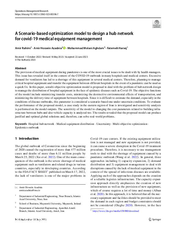 (PDF) A Scenario-based optimization model to design a hub network for covid-19 medical equipment ...