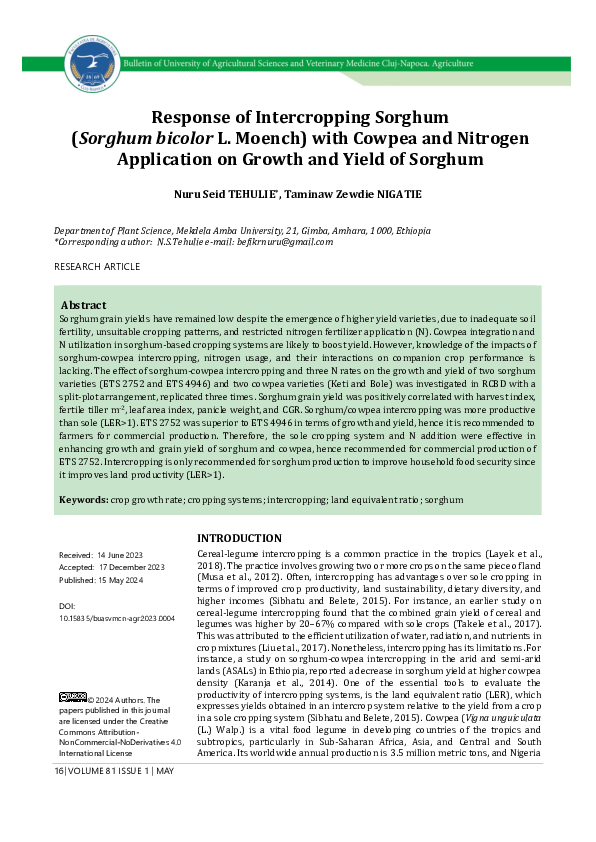 (PDF) Response of Intercropping Sorghum (Sorghum bicolor L. Moench ...