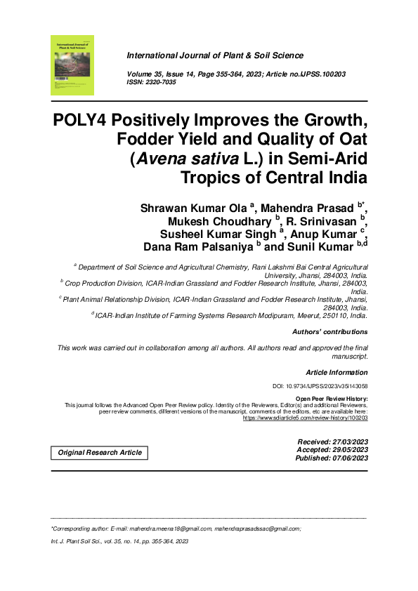 (PDF) POLY4 Positively Improves the Growth, Fodder Yield and Quality of ...