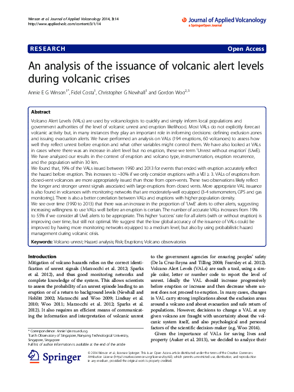 (PDF) An analysis of the issuance of volcanic alert levels during ...