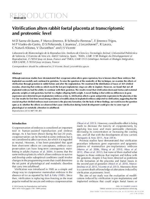 (PDF) Vitrification alters rabbit foetal placenta at transcriptomic and ...