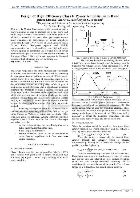 (PDF) Design of high efficiency class e power amplifier in l band