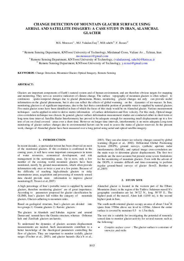 (PDF) Change detection of mountain glacier surface using aerial and satellite imagery: a case ...