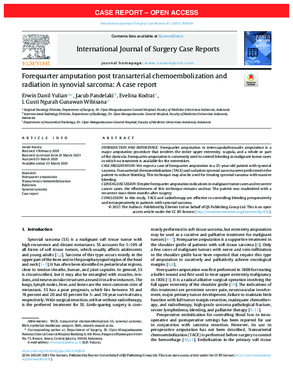 (PDF) Forequarter amputation post transarterial chemoembolization and radiation in synovial ...