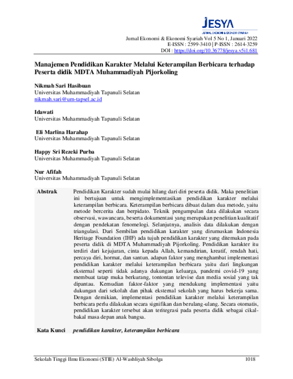 (PDF) Manajemen Pendidikan Karakter Melalui Keterampilan Berbicara ...