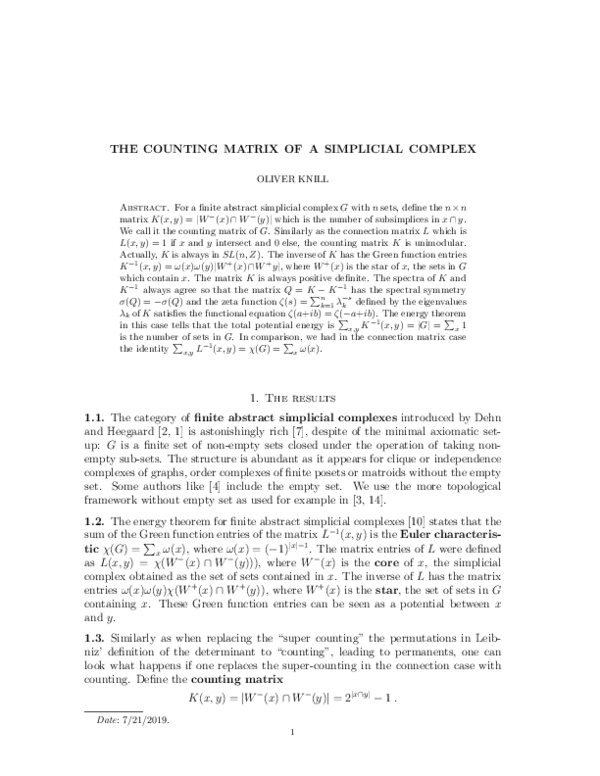 (PDF) The counting matrix of a simplicial complex