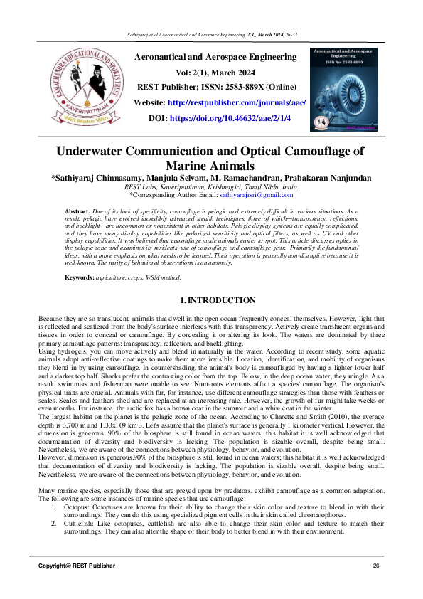 (PDF) Underwater communication and optical camouflage of marine animals