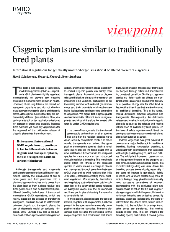 (PDF) Cisgenic plants are similar to traditionally bred plants