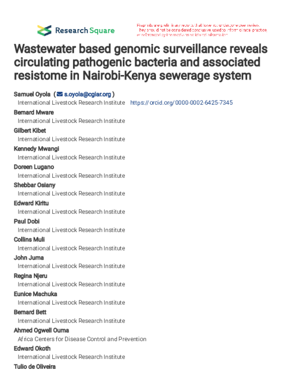 (PDF) Wastewater based genomic surveillance reveals circulating ...