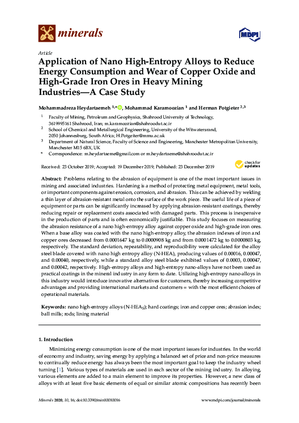 (PDF) Application of Nano High-Entropy Alloys to Reduce Energy Consumption and Wear of Copper ...