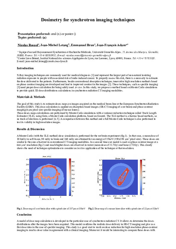 (PDF) Dosimetry for synchrotron imaging techniques