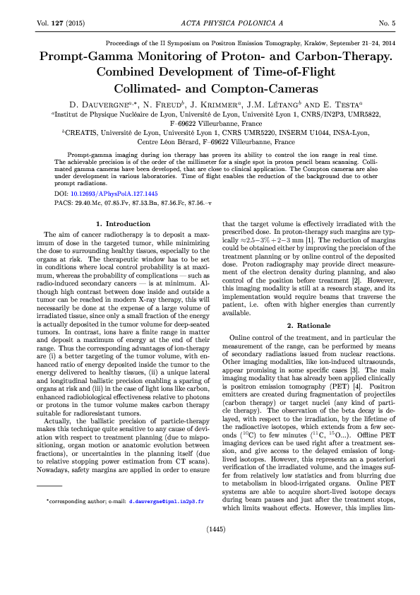 (PDF) Prompt-Gamma Monitoring of Proton- and Carbon-Therapy. Combined ...