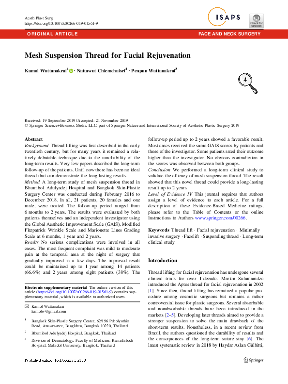 (PDF) Mesh Suspension Thread for Facial Rejuvenation