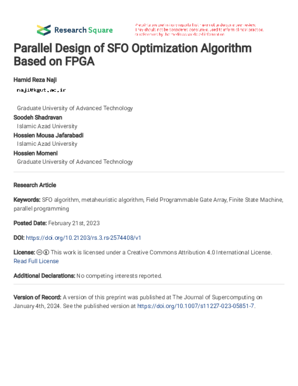 (PDF) Parallel Design of SFO Optimization Algorithm Based on FPGA