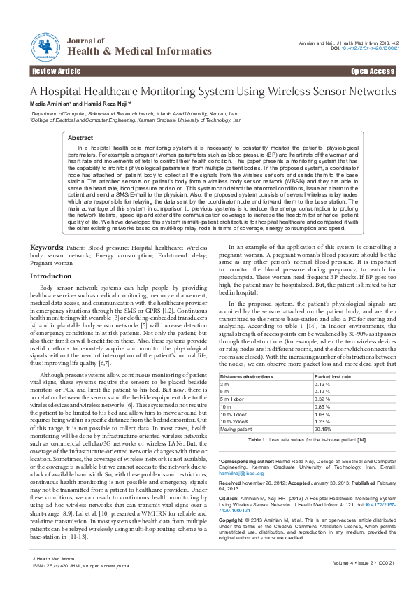 (PDF) A Hospital Healthcare Monitoring System Using Wireless Sensor Networks