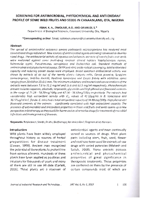(PDF) Screening for Antimicrobial, Phytochemical and Antioxidant Profile of Some Wild Fruits