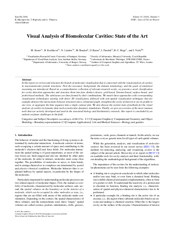 (PDF) Visual Analysis of Biomolecular Cavities: State of the Art