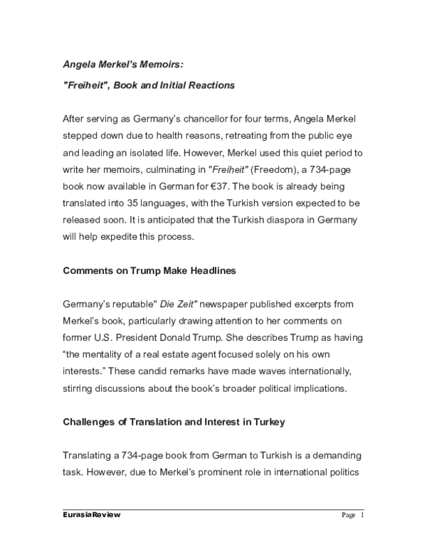 (PDF) Angela Merkel’s Memoirs: "Freiheit" And Initial Reactions – Book ...