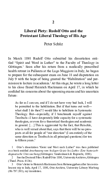 (PDF) Rudolf Otto and the Protestant Liberal Theology of His Age