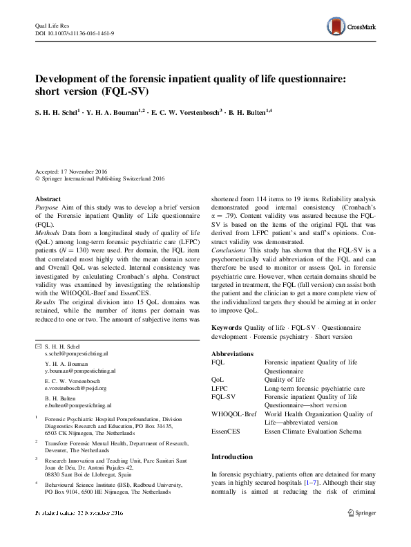 (PDF) Development of the forensic inpatient quality of life ...