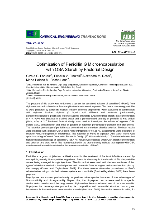(PDF) Optimization of Penicillin G Microencapsulation with OSA Starch by Factorial Design