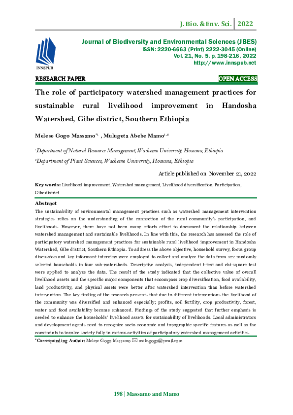 (PDF) The role of participatory watershed management practices for sustainable rural livelihood ...