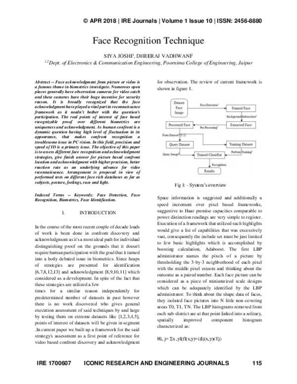 Pdf Face Recognition Technique