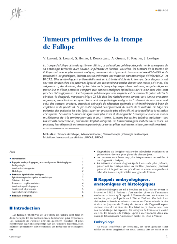 (PDF) Tumeurs primitives de la trompe de Fallope