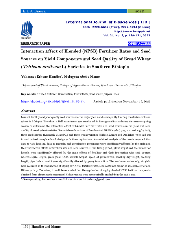 (PDF) Interaction Effect of Blended (NPSB) Fertilizer Rates and Seed ...
